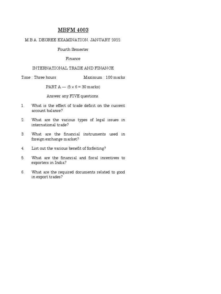 MBA Exam Questions on International Trade and Finance | PDF | Exports ...