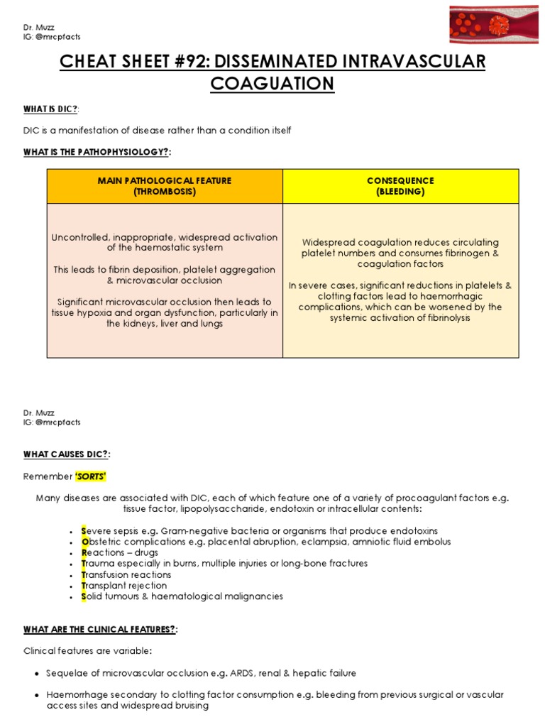 Cheat Sheet #92 - Disseminated Intravascular Coaguation | PDF ...