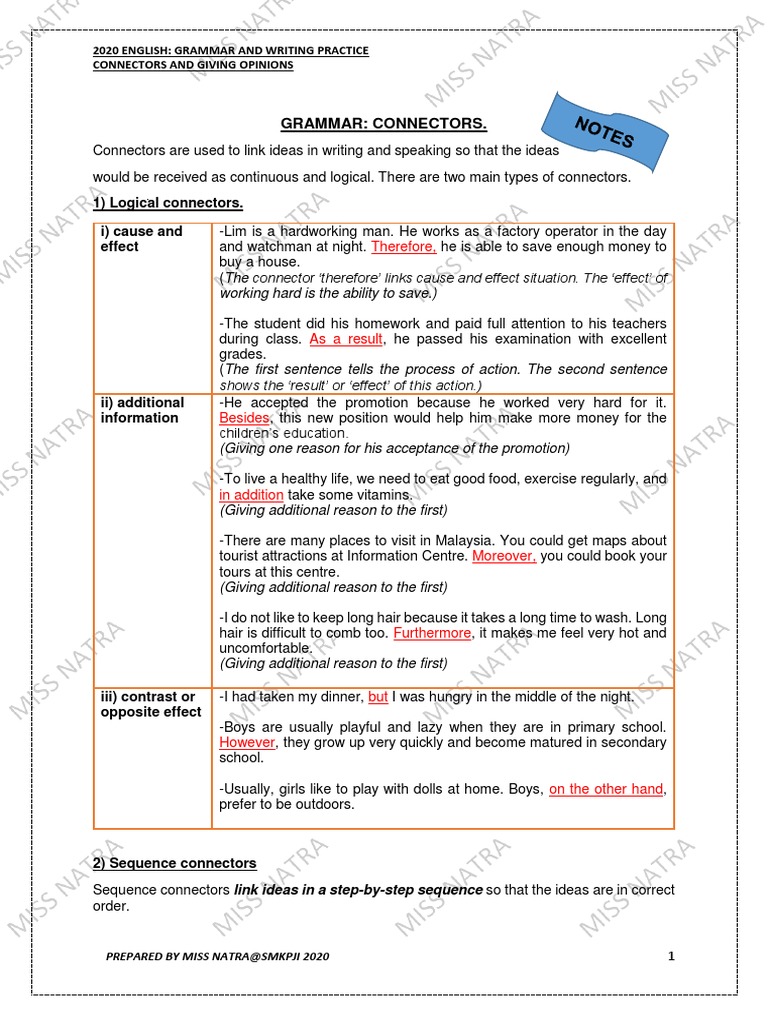 2020 English Form 4 Grammar and Writing Connectors and Giving Opinions ...