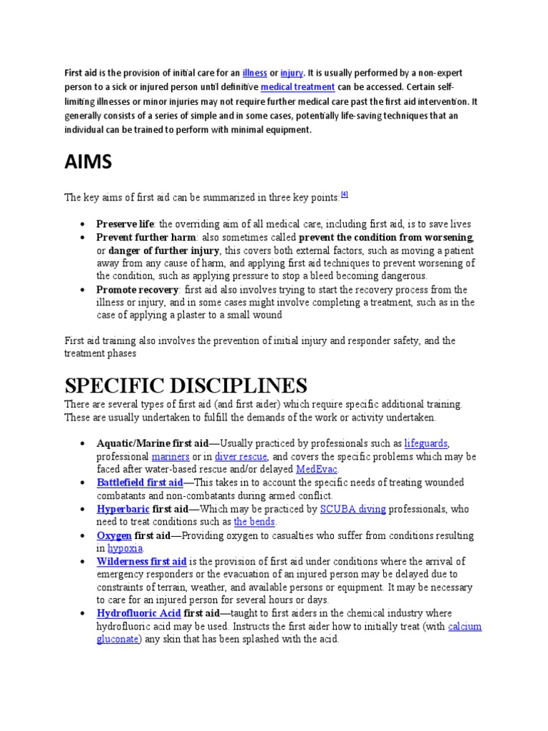 The Key Aims and Specific Disciplines of First Aid: Saving Lives ...