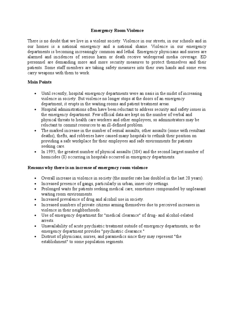 Addressing the Growing Threat of Violence in Emergency Departments ...