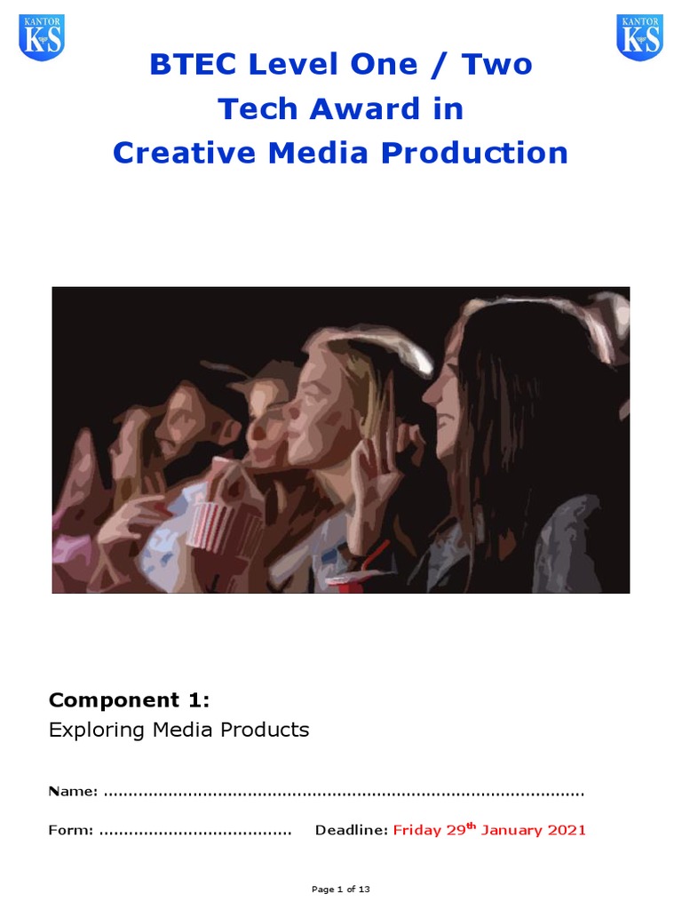 BTEC Level One / Two Tech Award in Creative Media Production | PDF ...