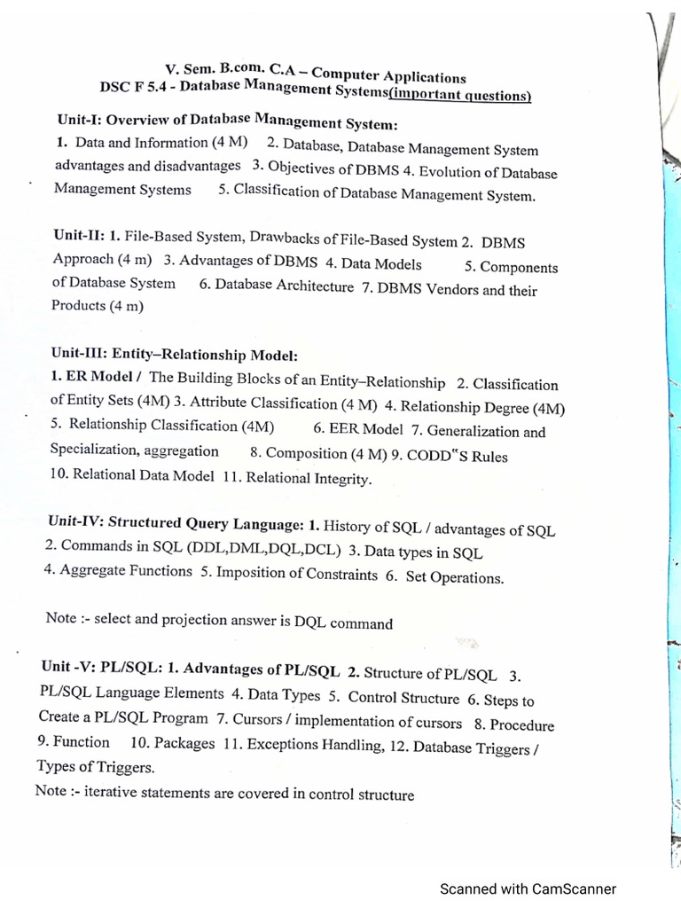 Dbms Syllabus +important - 1 | PDF