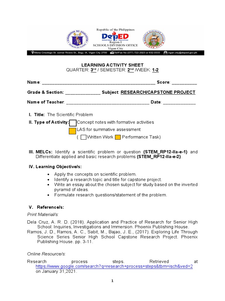 LAS RCP 12 MELC 1-2 WeeK 1-2PerfTask | PDF | Science | Cognition
