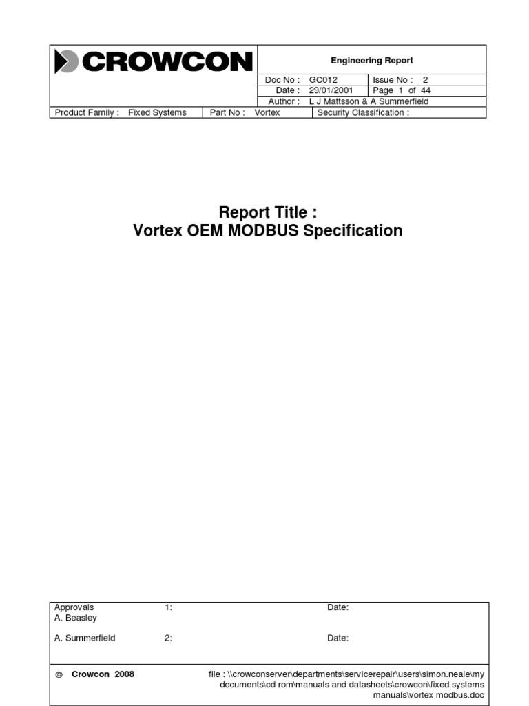 Modbus Map-Vortex Crowcon | PDF | Integer (Computer Science) | Network Packet