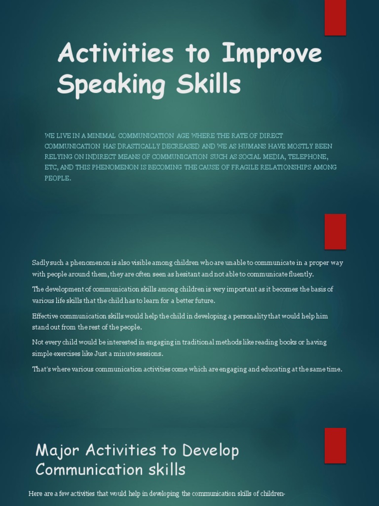 Activities To Improve Speaking Skills | PDF | Communication | Speech