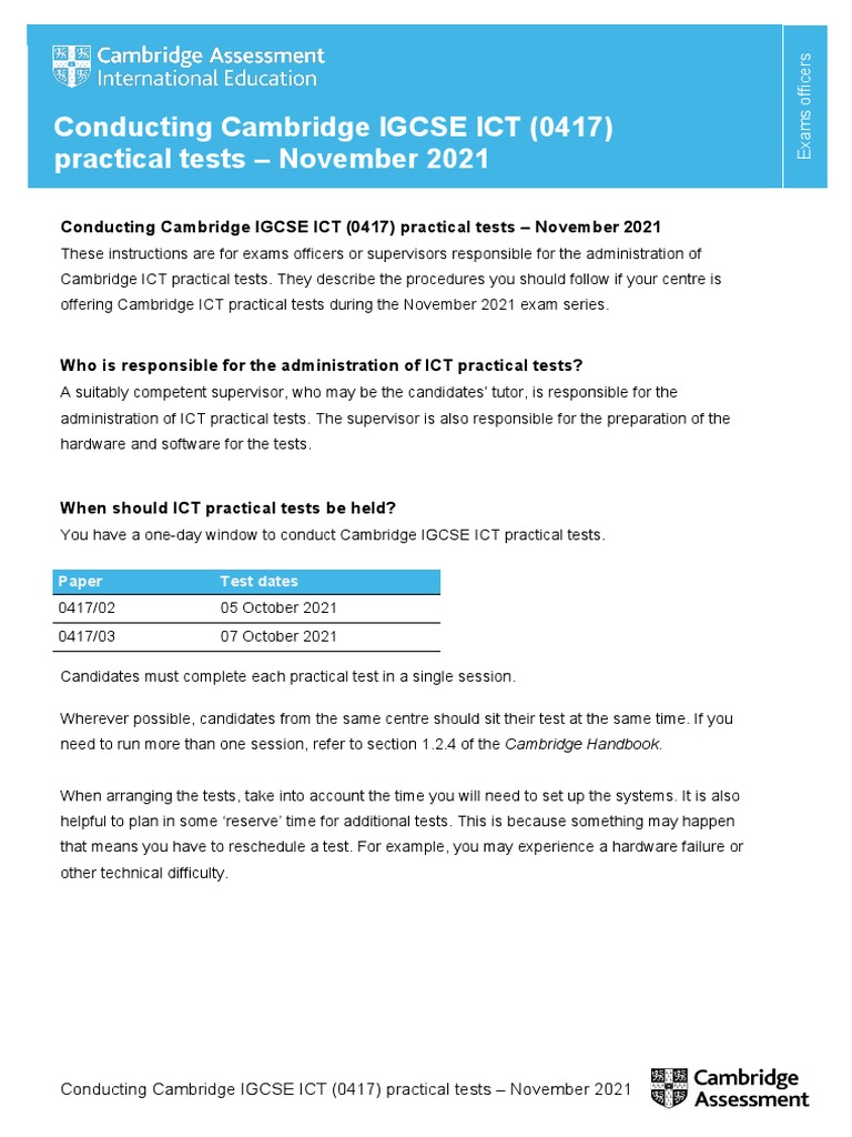 Conducting Cambridge IGCSE ICT (0417) Practical Tests November 2021 ... Conducting Cambridge IGCSE ICT (0417) Practical Tests November 2021 ...