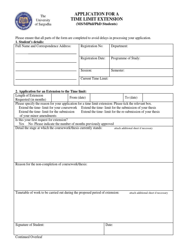 Application For A Time Limit Extension: 1. Student's Details | PDF | Thesis