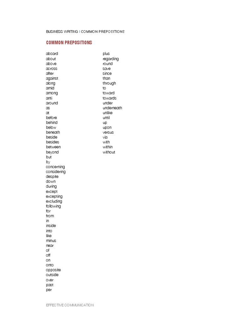 Common Prepositions | PDF