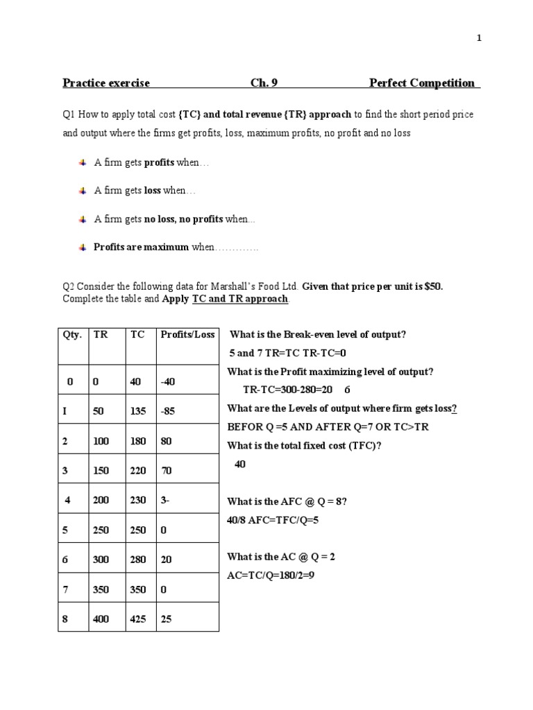 Practice Exercise CH 9 BECN 150 (F-21) ST | PDF | Perfect Competition ...