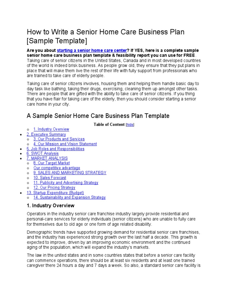How To Write A Senior Home Care Business Plan | PDF | Medicaid | Point ...