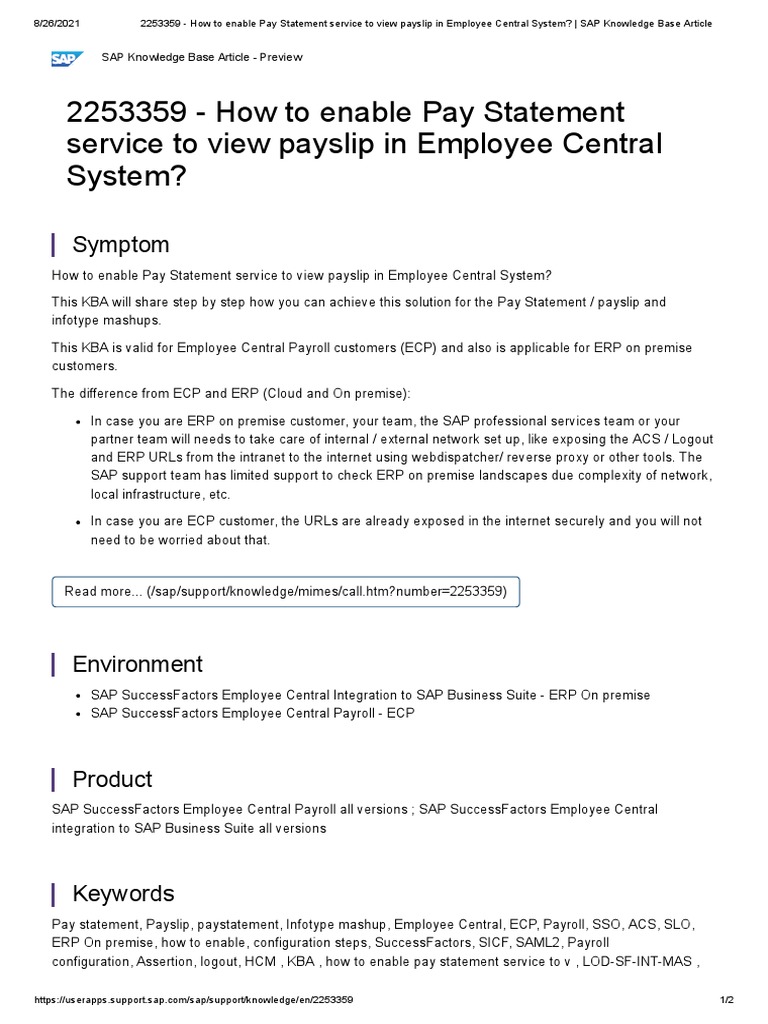 How To Enable Pay Statement Service To View Payslip in Employee Central ...