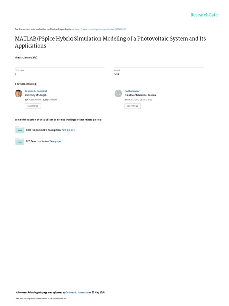 Matlab/Pspice Hybrid Simulation Modeling of A Photovoltaic System and ...