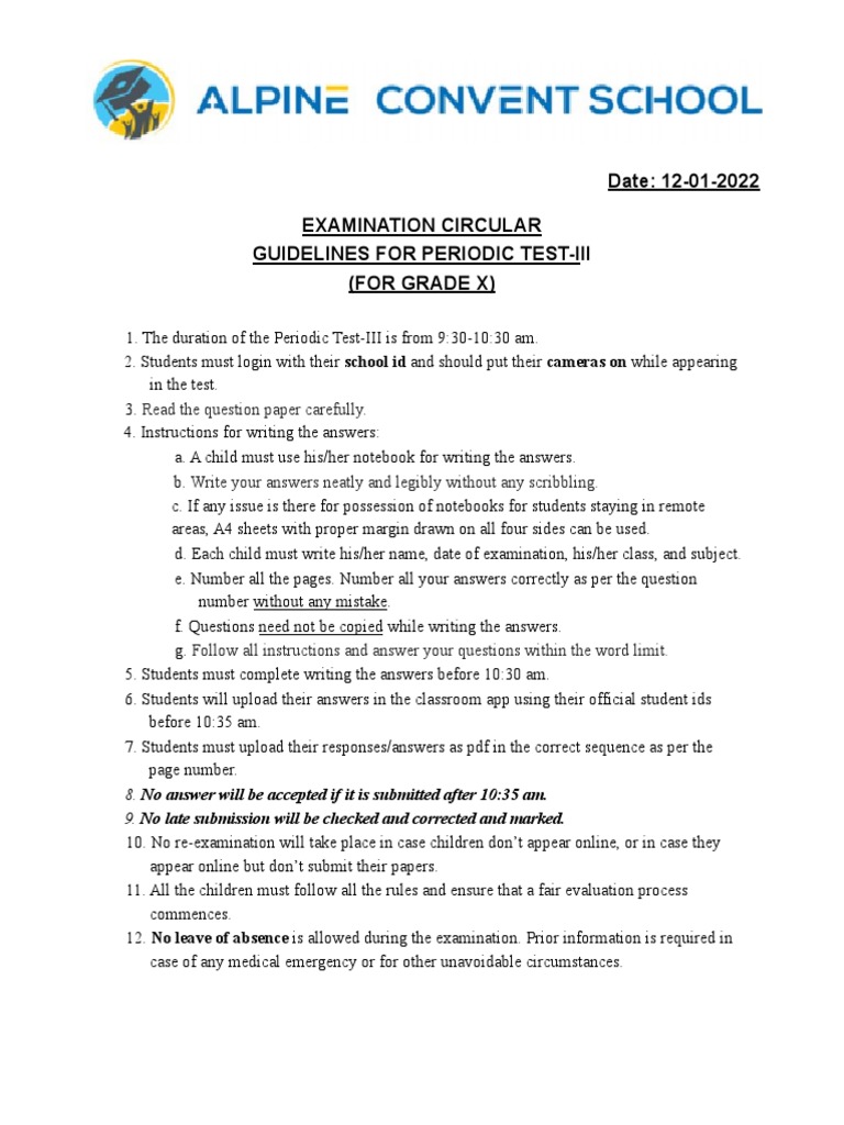 PT-3 G 10 Examination Guidelines (Students) | PDF