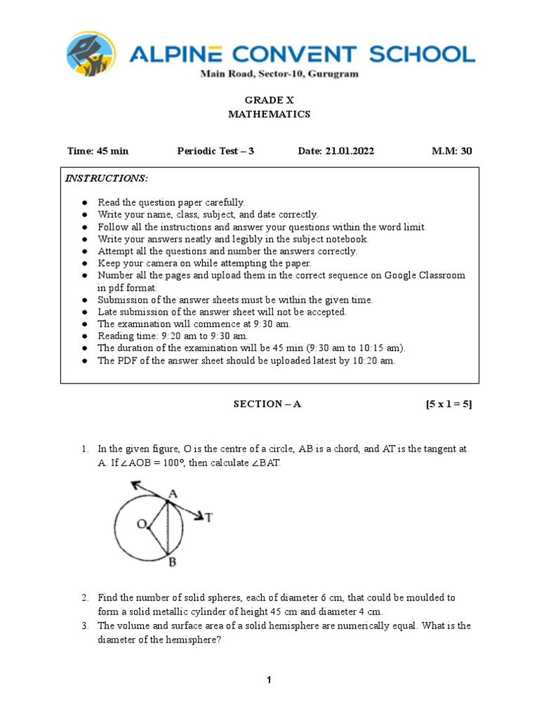 Math G10 (PT-3) | PDF | Sphere | Circle