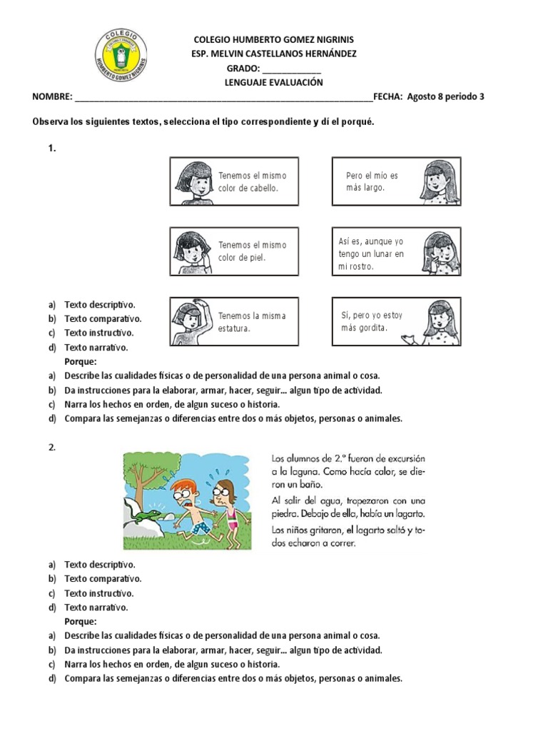Evaluacion, Tipos de Textos. | PDF