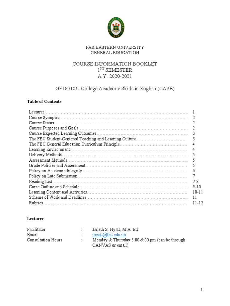 Case - Course Information Booklet | PDF | Educational Assessment | Learning