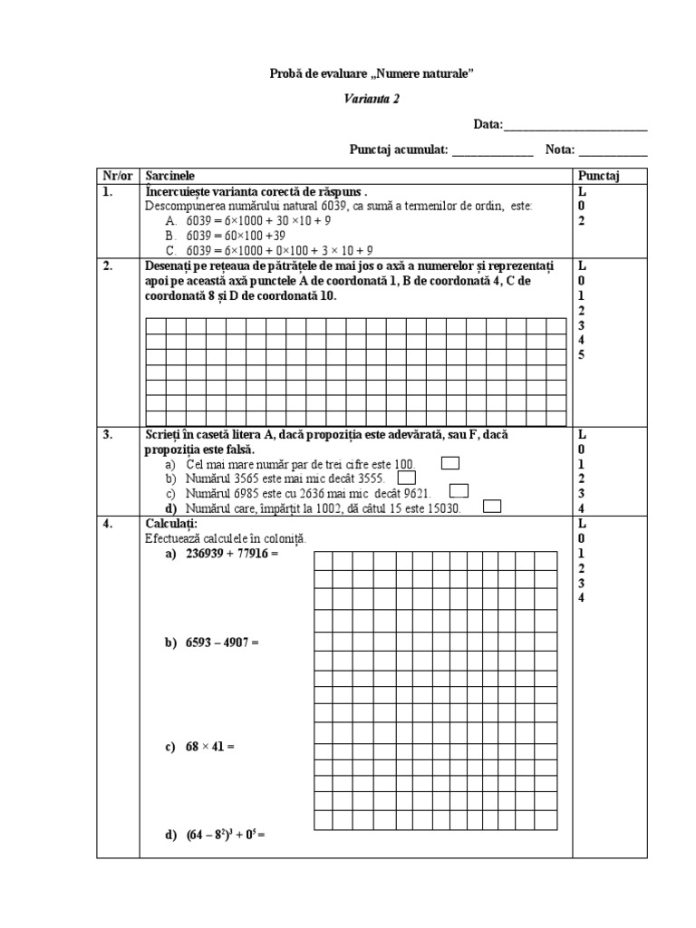 Evaluare Sumativă Modulul 1 Clasa A V-A, Var. II | PDF