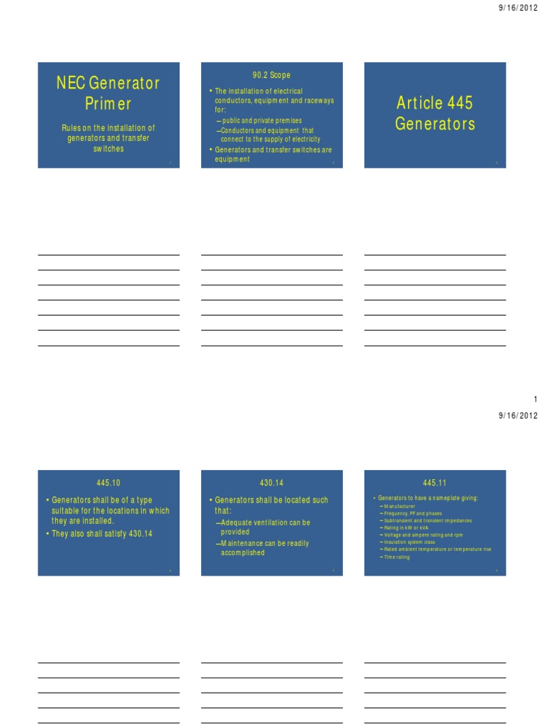 Nec Primer For Generators | PDF | Electrical Wiring | Equipment
