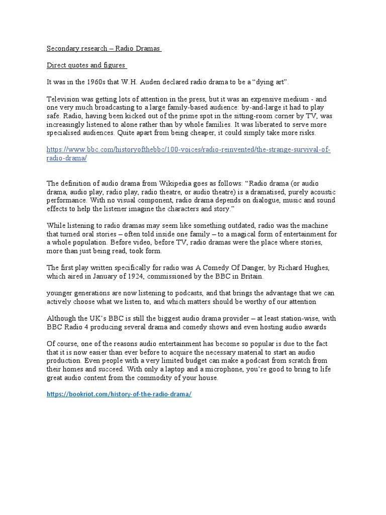 Radio Drama | PDF | Podcast | Entertainment