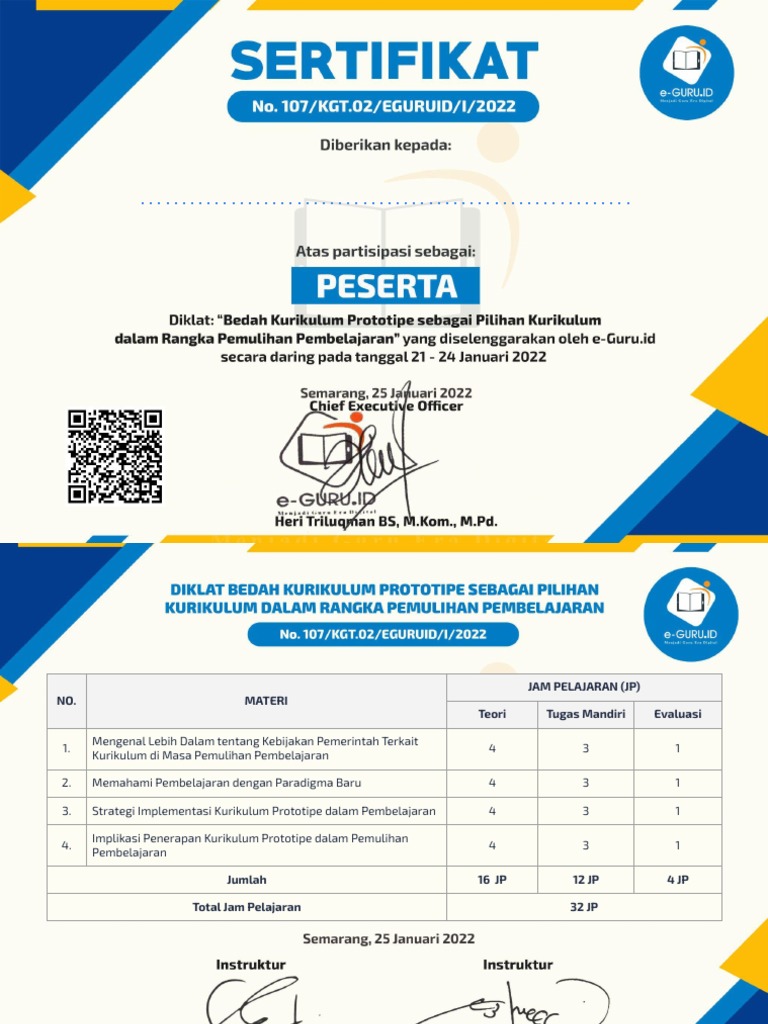 Sertifikat 32 JP Kurikulum Merdeka | PDF
