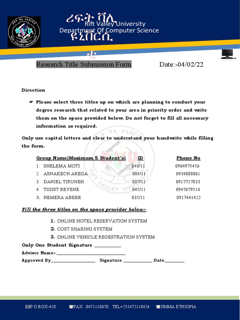 Project Title Submisio Form | PDF