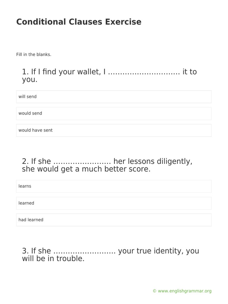 Conditional Clauses Exercise | PDF
