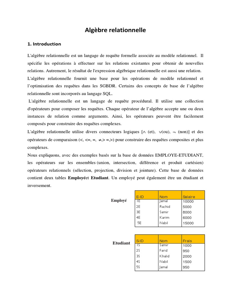 Algèbre Relationnelle | PDF | Base de données relationnelle | Modèle relationnel