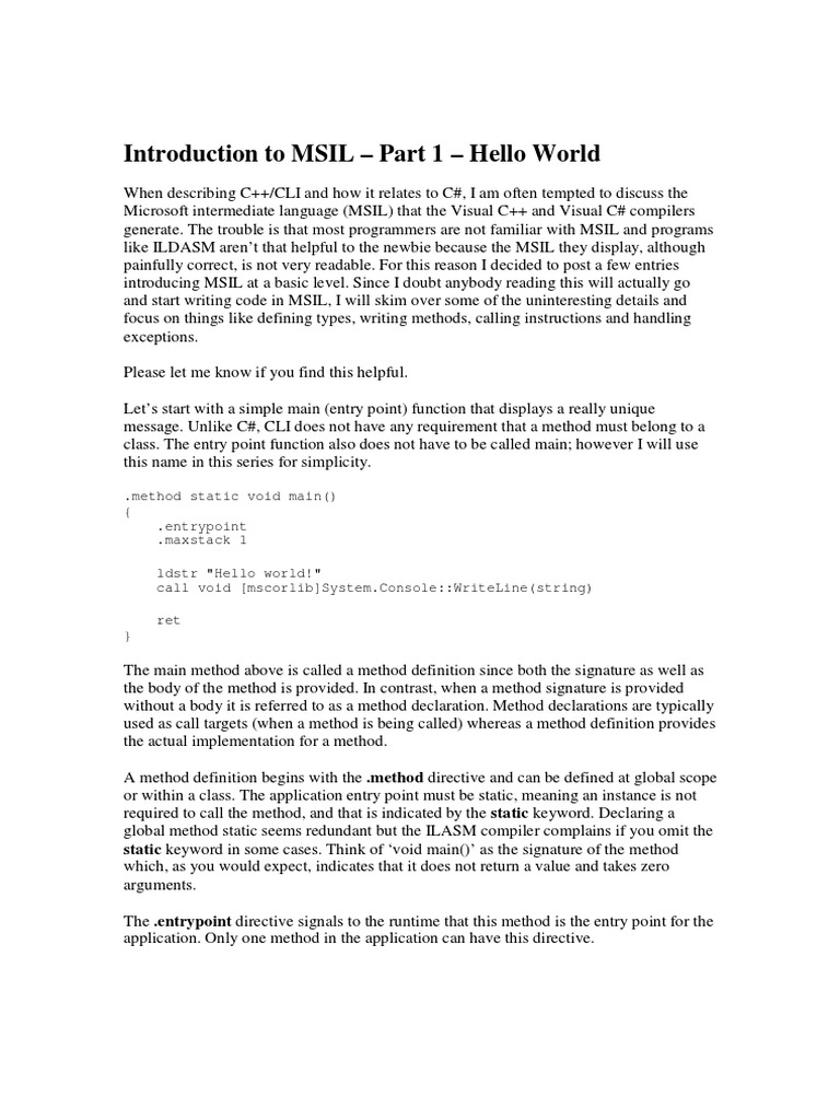 Introduction To MSIL | PDF | Method (Computer Programming) | C Sharp ...