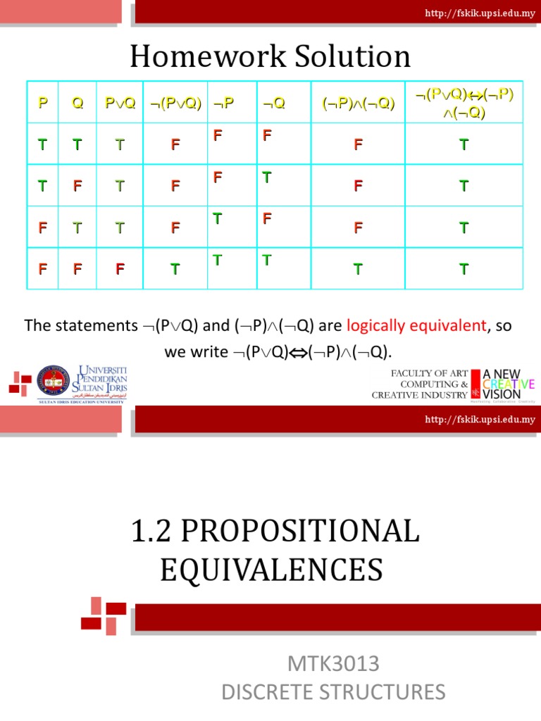 MTK3013-Chapter1.2 Propositional Equivalences Updated | PDF | First ... MTK3013-Chapter1.2 Propositional Equivalences Updated | PDF | First ...