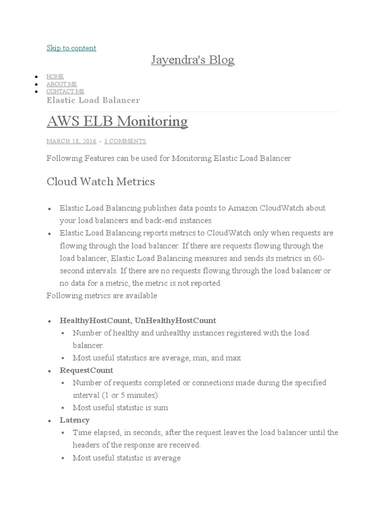 AWS ELB Monitoring: Jayendra's Blog | PDF | Transport Layer Security | Proxy Server