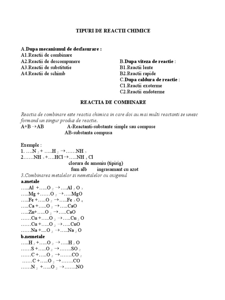 Lectii-Tipuri de Reactii Chimice | PDF