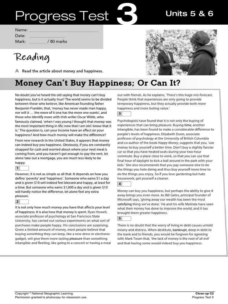 C2 Progress Test 3 | PDF | Happiness | Pleasure