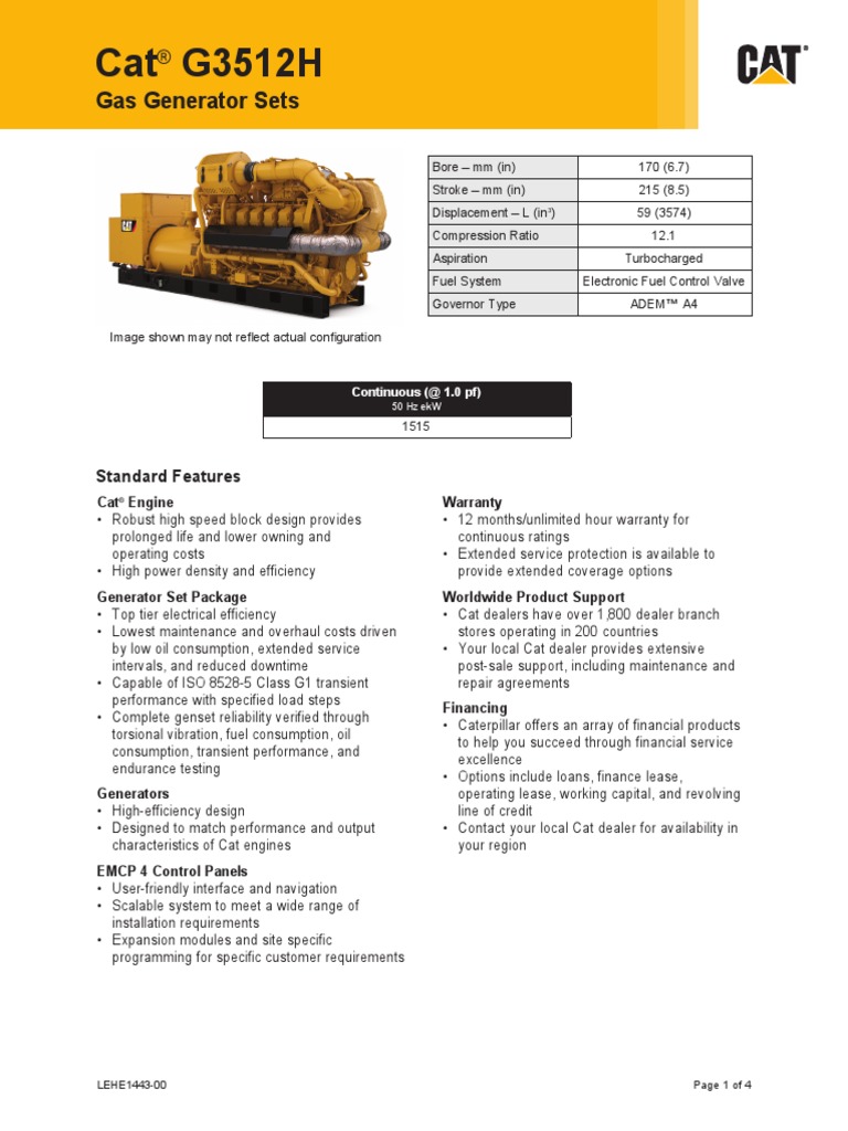 Cat G3512H: Gas Generator Sets | PDF | Engines | Electric Generator