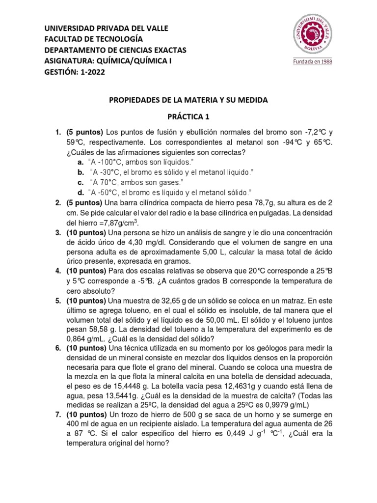 Practica Nº1 Propiedades de La Materia y Su Medida | PDF | Celsius | Agua
