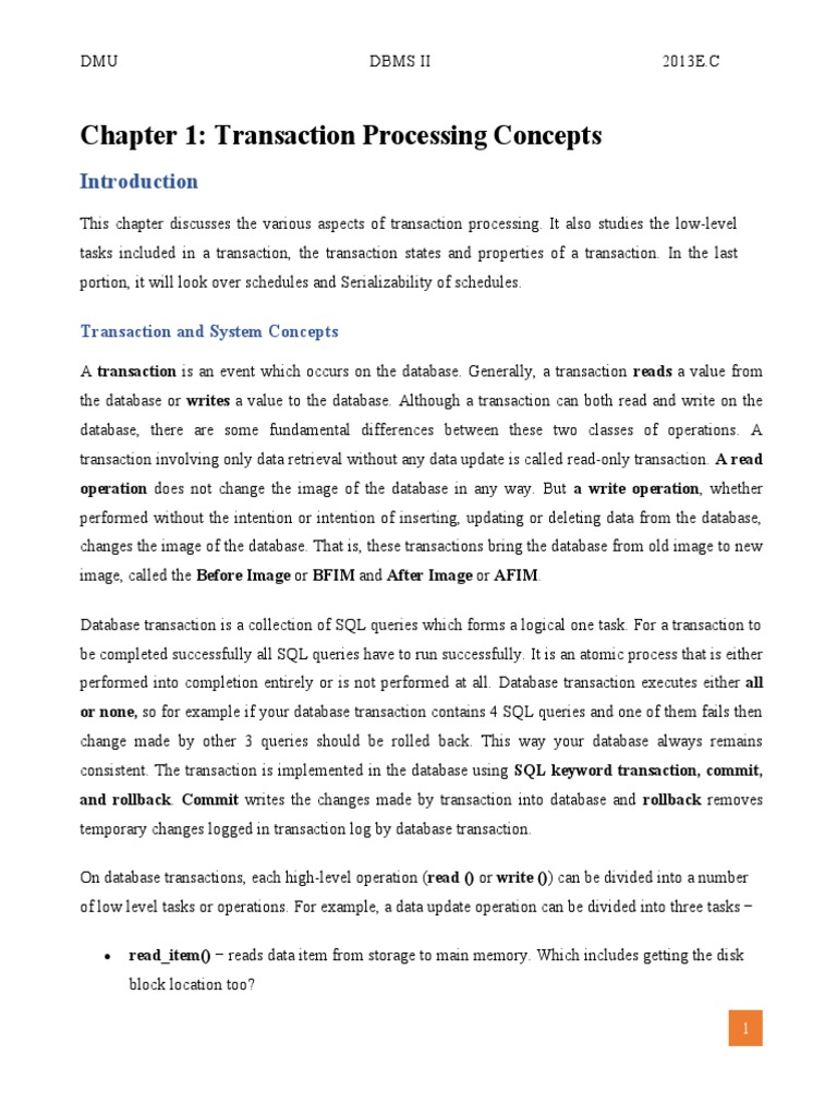 DBMS II Chapter 1 | PDF | Database Transaction | Databases