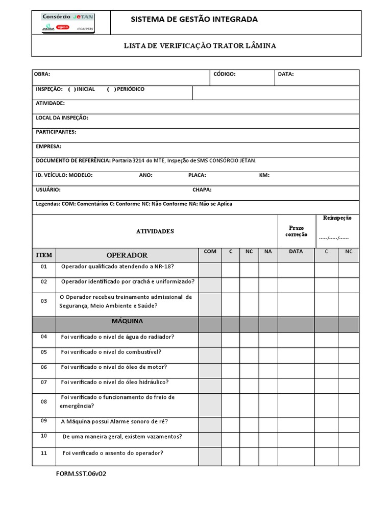 Check List - TRATOR LÂMINA | PDF | Trator | Bens manufaturados