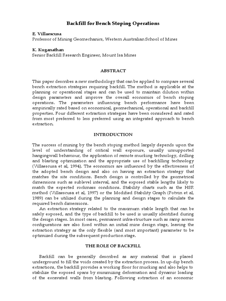 Optimizing Bench Stoping with Backfill | PDF | Mining