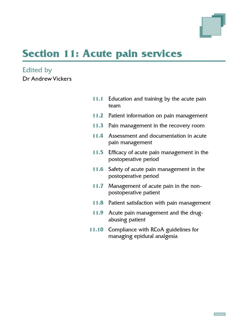 Section 11: Acute Pain Services: Edited by | Download Free PDF | Pain ...