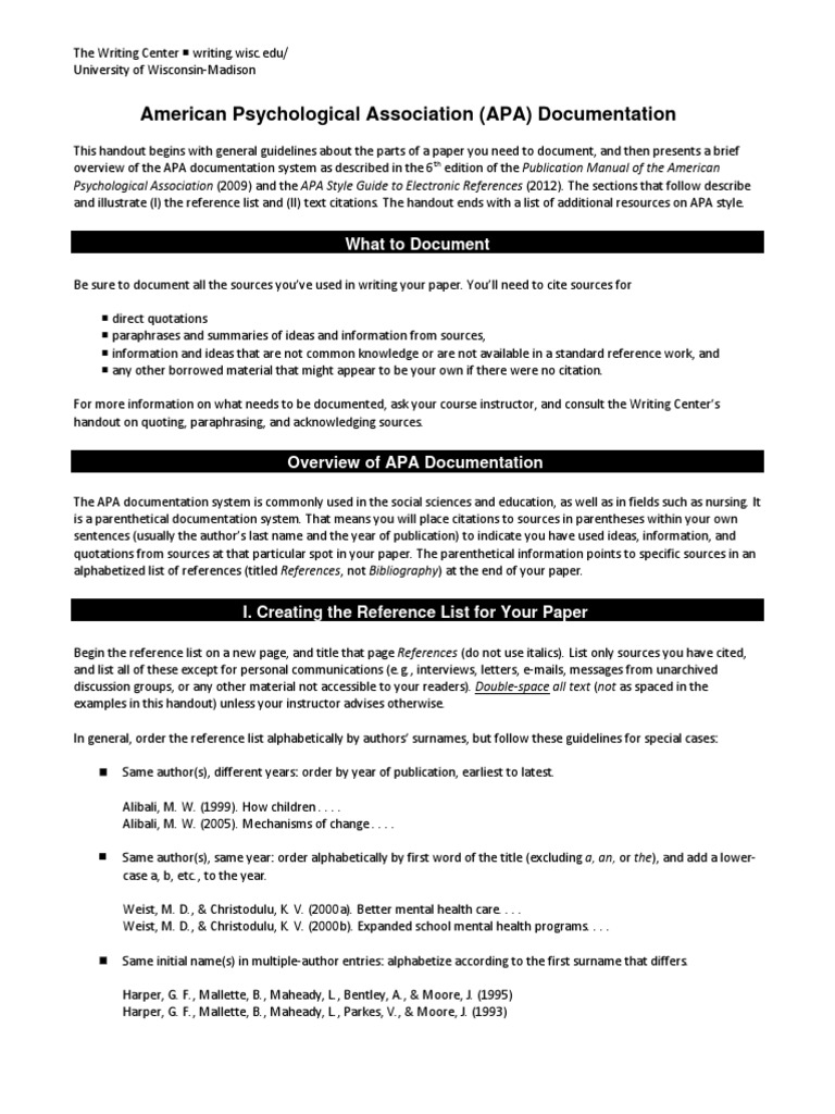 American Psychological Association (APA) Documentation | PDF | Apa ...
