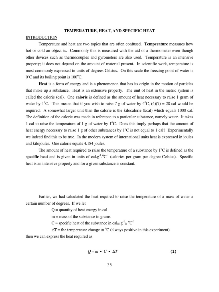 Temperature Heat and Specific Heat | PDF | Calorie | Physics