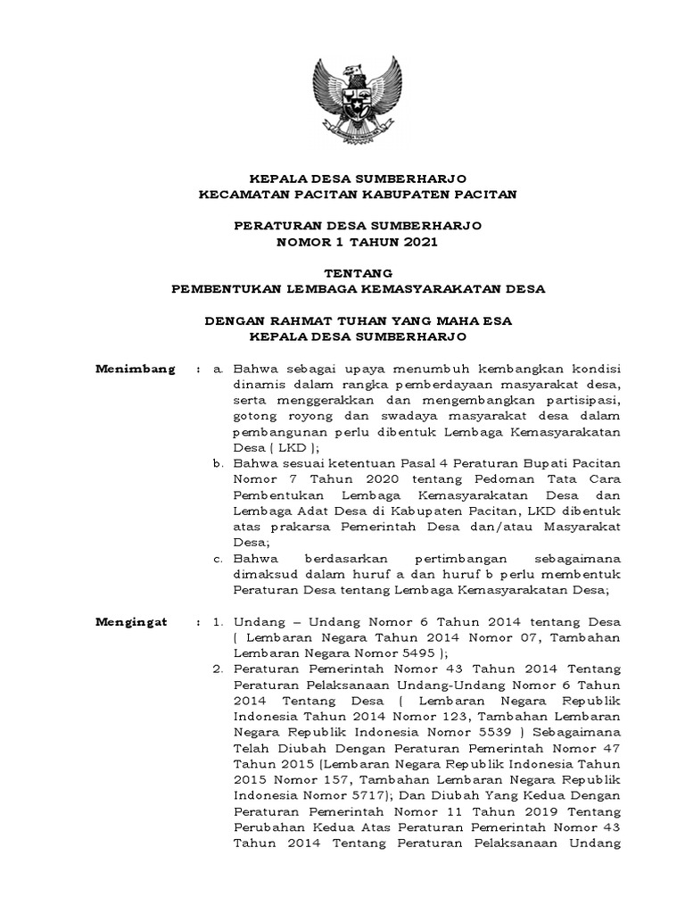 Perdes Nomor 1 Tahun 2021 Tentang LKD | PDF