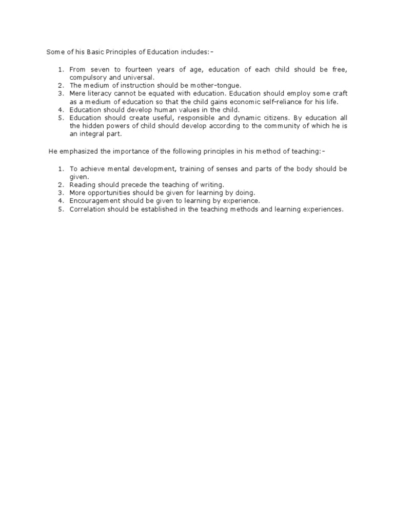 Some of His Basic Principles of Education Includes | PDF