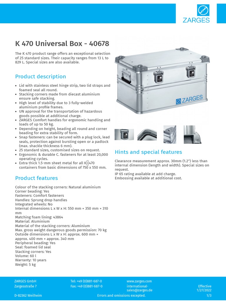 ZARGES K 470 Universal Box - 40678 | PDF | Manufactured Goods