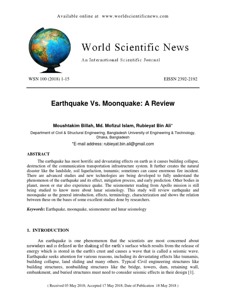 Earthquake Vs Moonquake A Review | PDF | Earthquakes | Moon