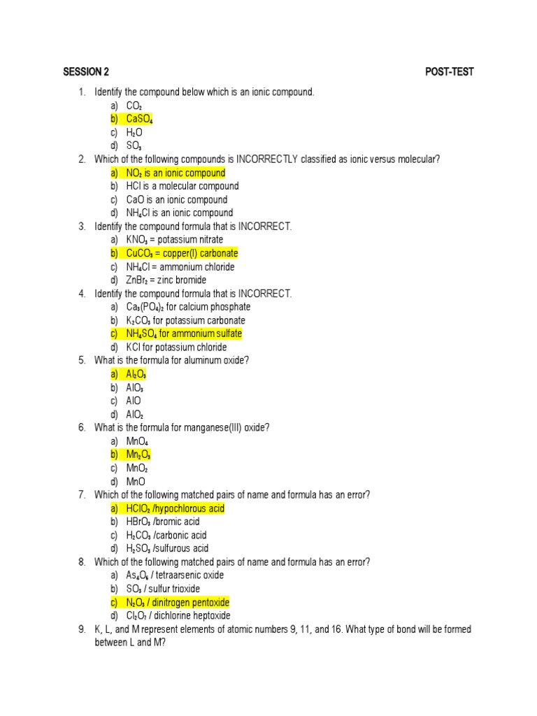Session 2 Post-Test | PDF | Chemical Bond | Covalent Bond