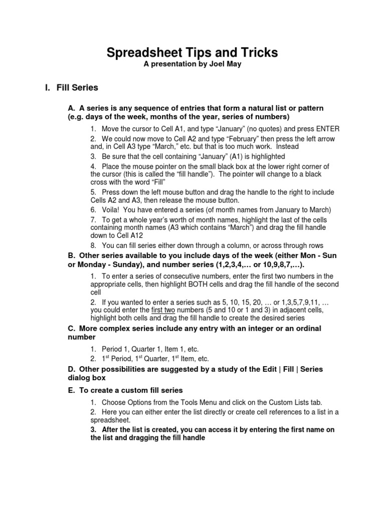 Spreadsheet Tips and Tricks: I. Fill Series | PDF | Microsoft Excel ...