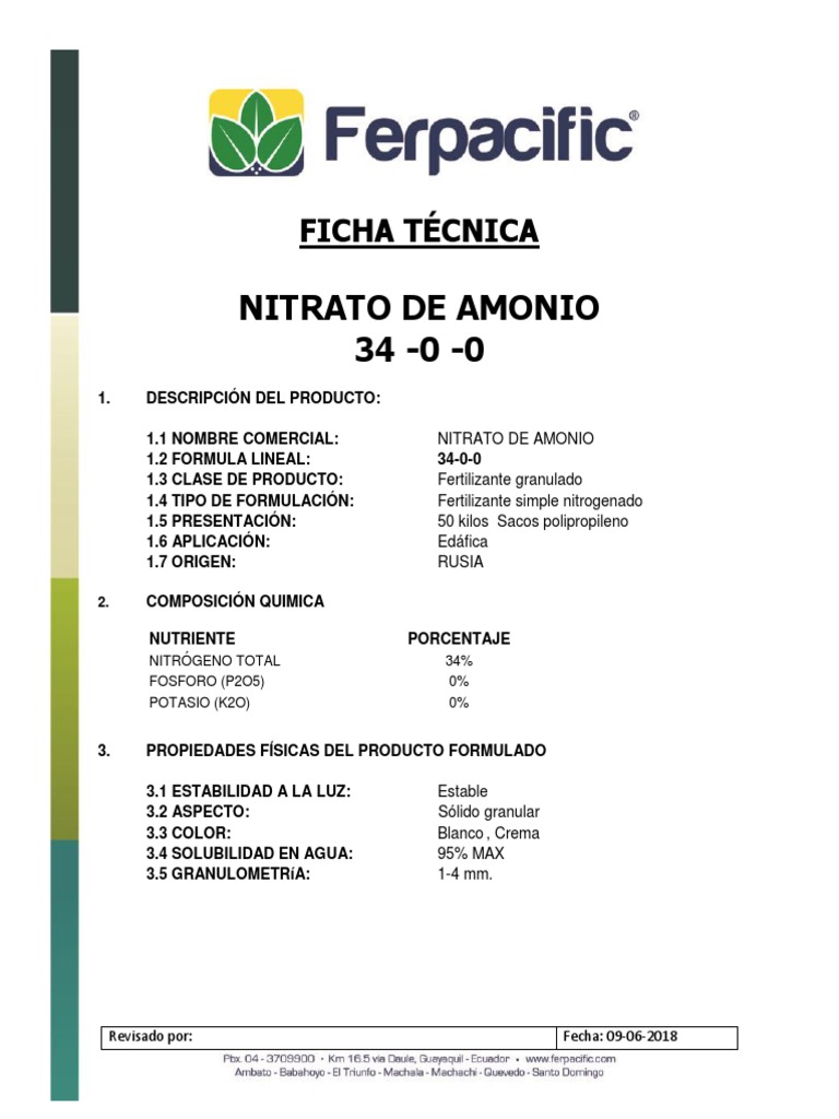 Ficha Técnica Nitrato de Amonio | PDF