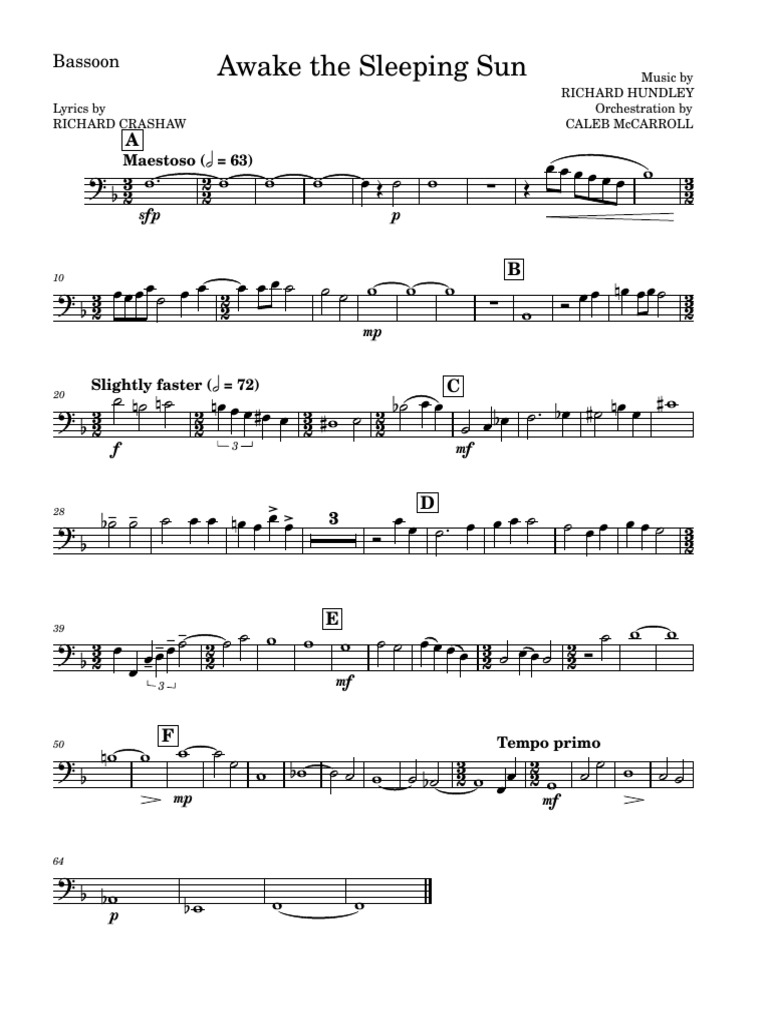Awake The Sleeping Sun (Orchestral) - Bassoon | PDF | Poetics | Musical ...