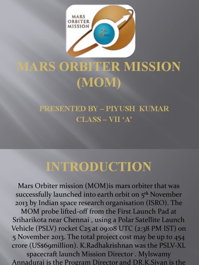 Mars Orbiter Mission (Mom) | PDF | Mars | Bodies Of The Solar System
